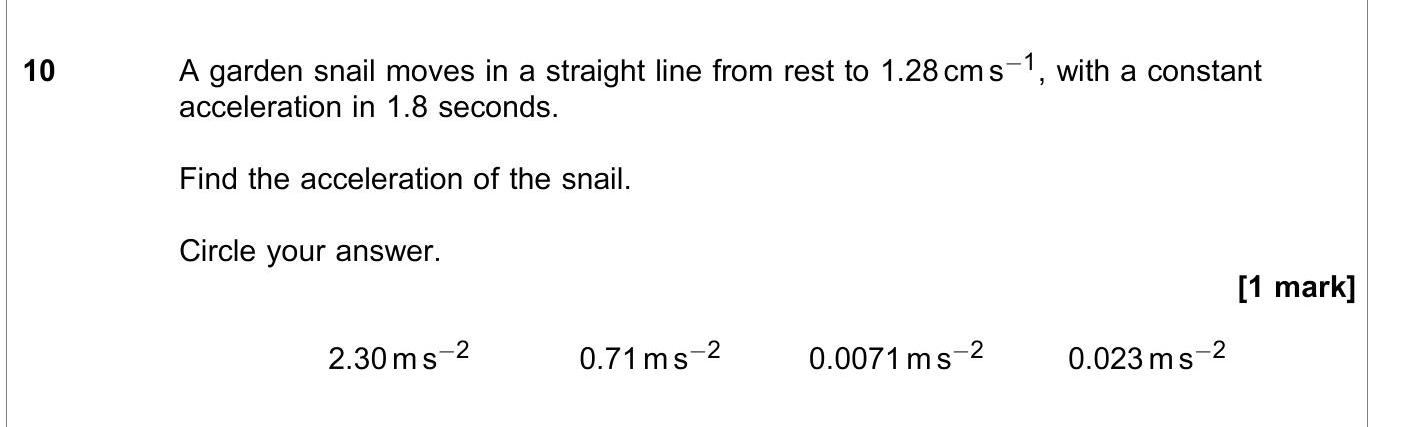 A-Level AQA Maths Mechanics Constant Acceleration - 1D: A garden snail moves in a straig
