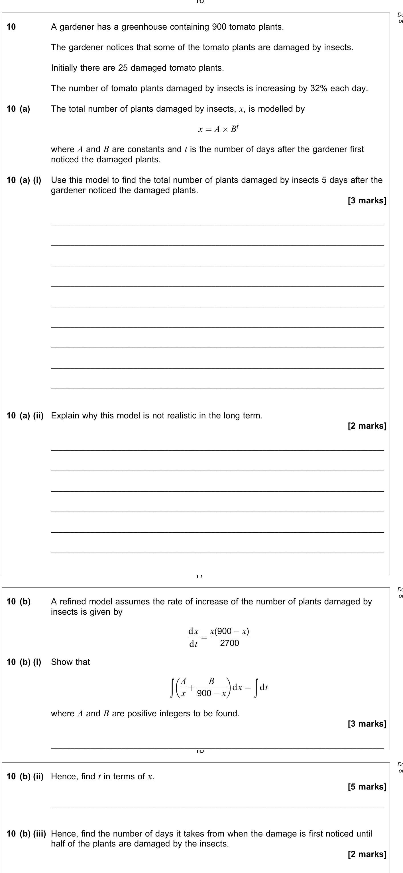 A Level Aqa Maths Pure 212 Modelling With Functions A Gardener Has A