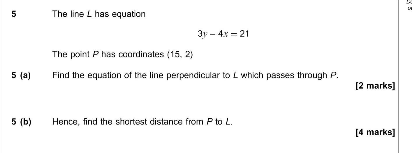 A-Level AQA Maths Pure Equation of a Straight Line: The line L has ...