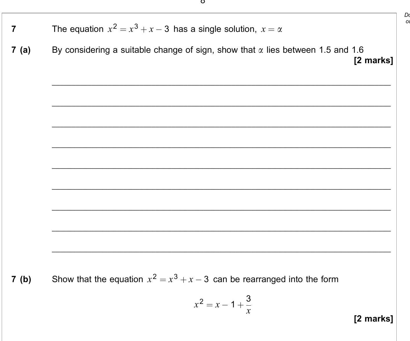 A-Level AQA Maths Pure Solving Equations: The equation $x^2 = x^3 + x - 3$