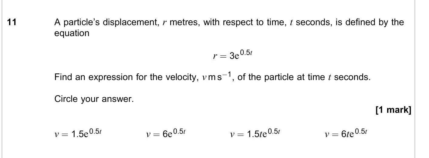 A-Level AQA Maths Pure Exponential & Logarithms: A particle’s displacement, r met