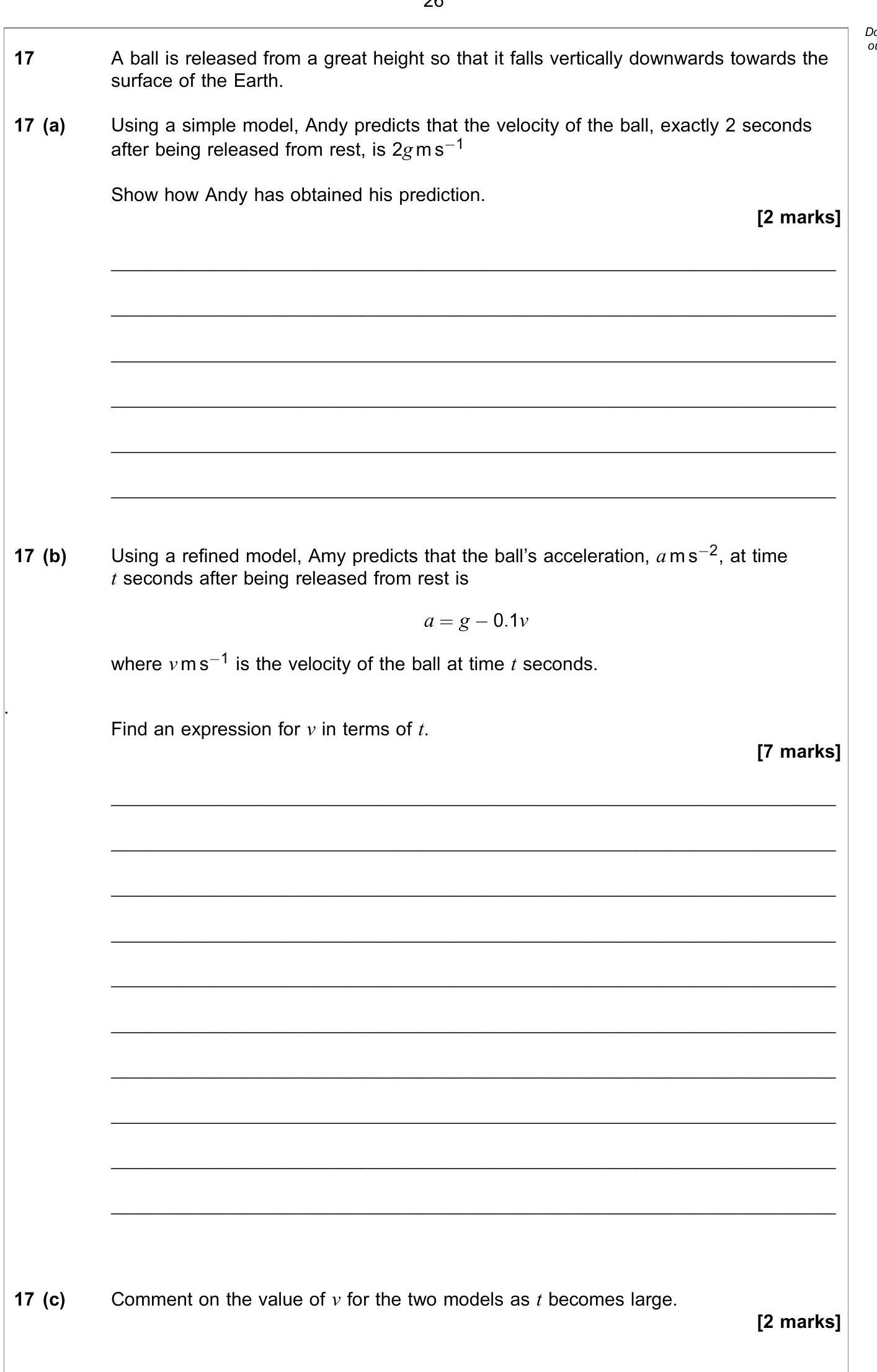 A Level Aqa Maths Pure Modelling With Functions A Ball Is Released From A Great