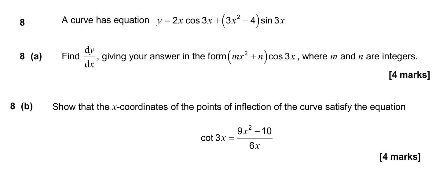 A-Level AQA Maths Pure Trigonometric Functions: A curve has equation $y = 2x