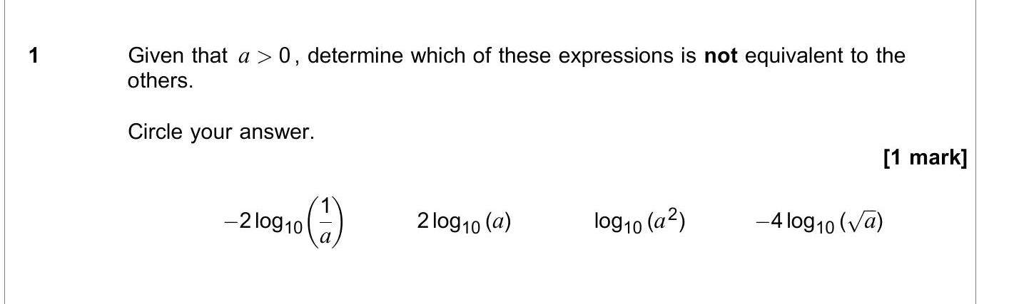 A-Level AQA Maths Pure Laws of Logarithms: Given that $a > 0$, determine wh