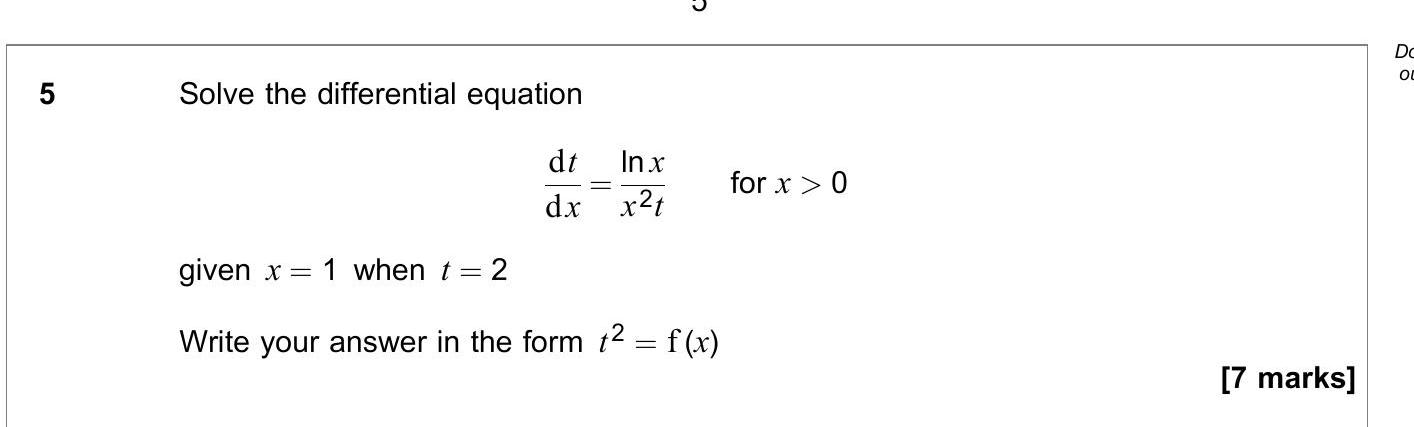 A-Level AQA Maths Pure Differential Equations: Solve the differential ...