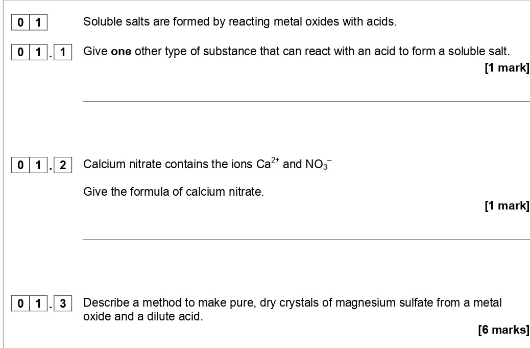 GCSE AQA Chemistry Measurement, Mass & Equations: Soluble salts are ...