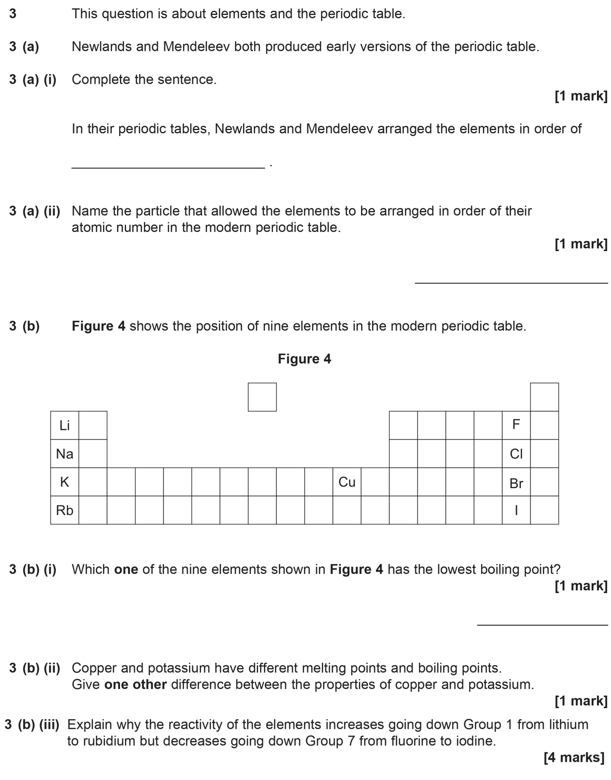 GCSE AQA Chemistry The Periodic Table: This question is about elements