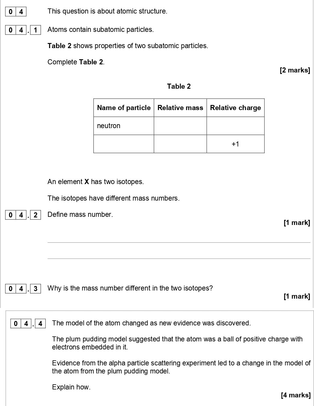 Gcse Aqa Chemistry The Atom This Question Is About Atomic St
