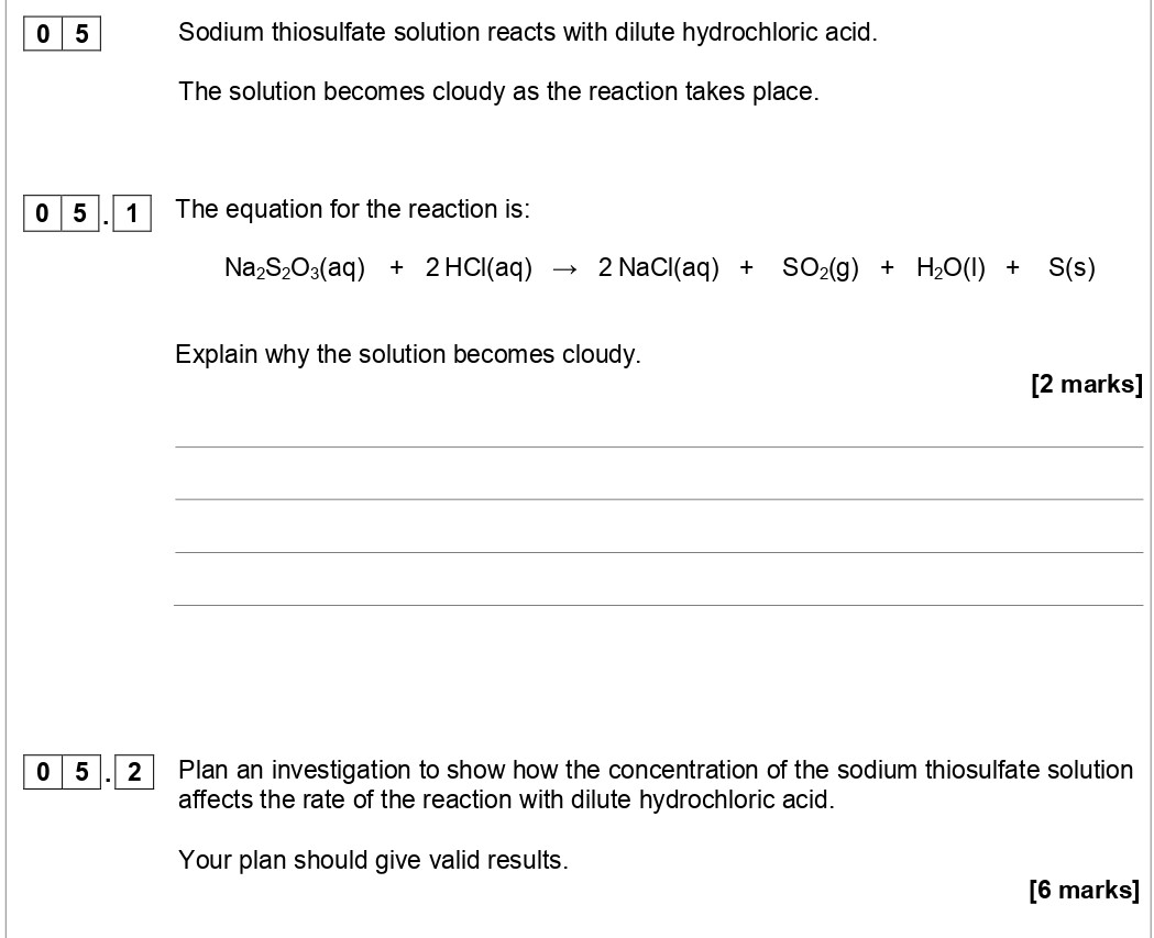 GCSE AQA Chemistry Rate of Reaction: Sodium thiosulfate solution reac