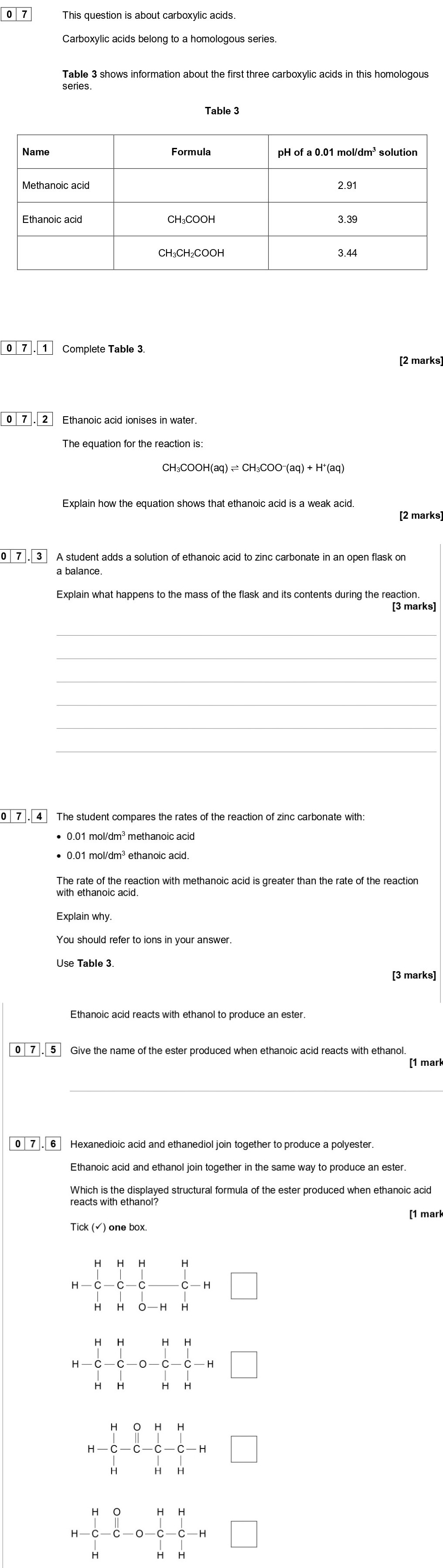 Gcse Aqa Chemistry Structure And Bonding Of Carbon This Question Is About Carboxyli