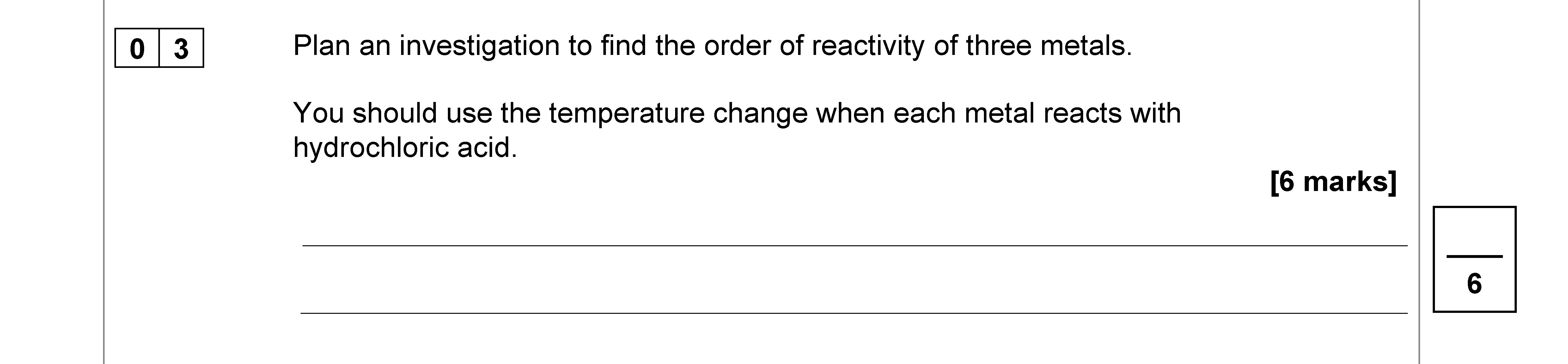 GCSE AQA Chemistry Combined Science Reactivity of Metals: Plan an ...