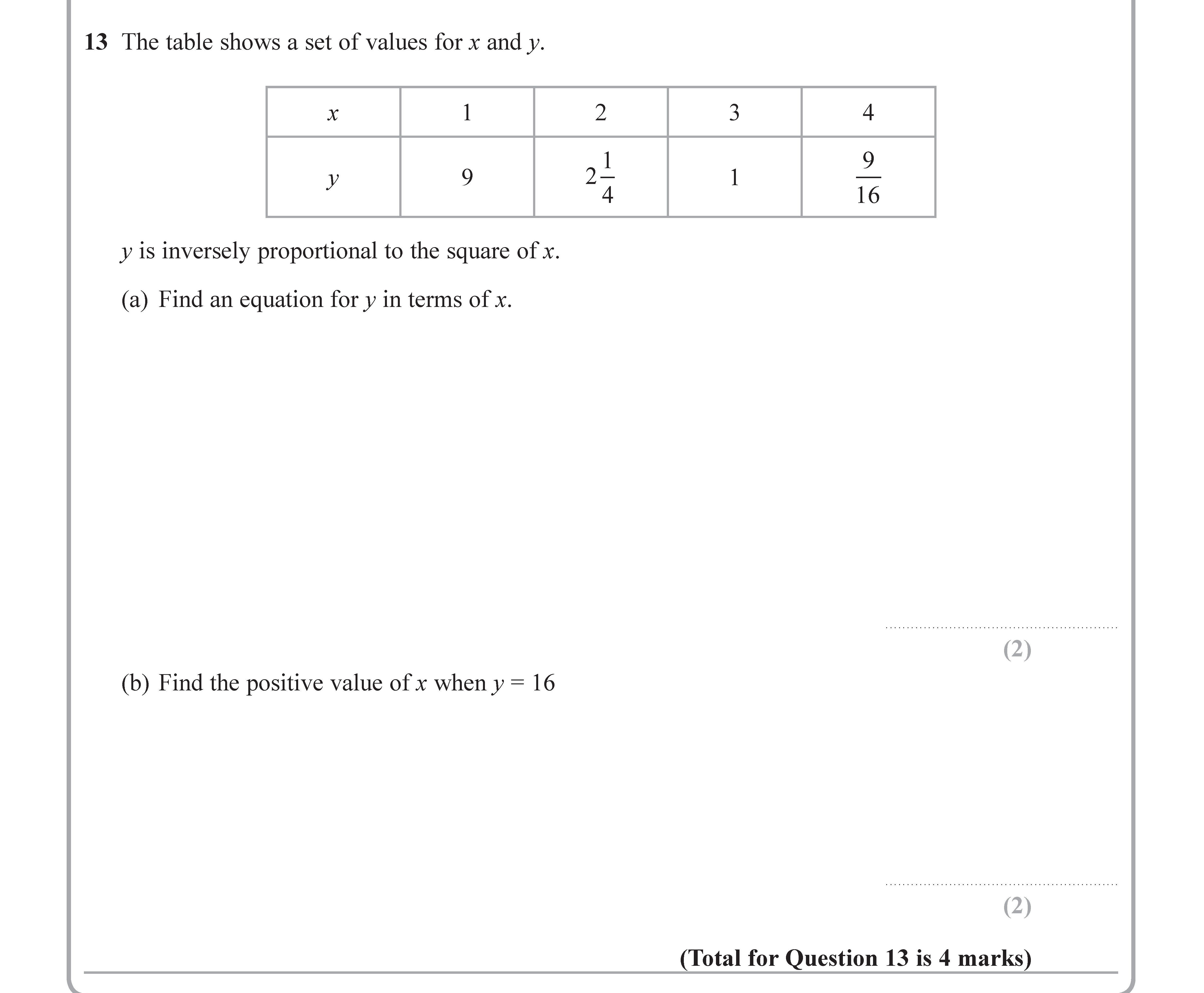 GCSE Edexcel Maths Forming & Solving Equations: The table shows a set ...