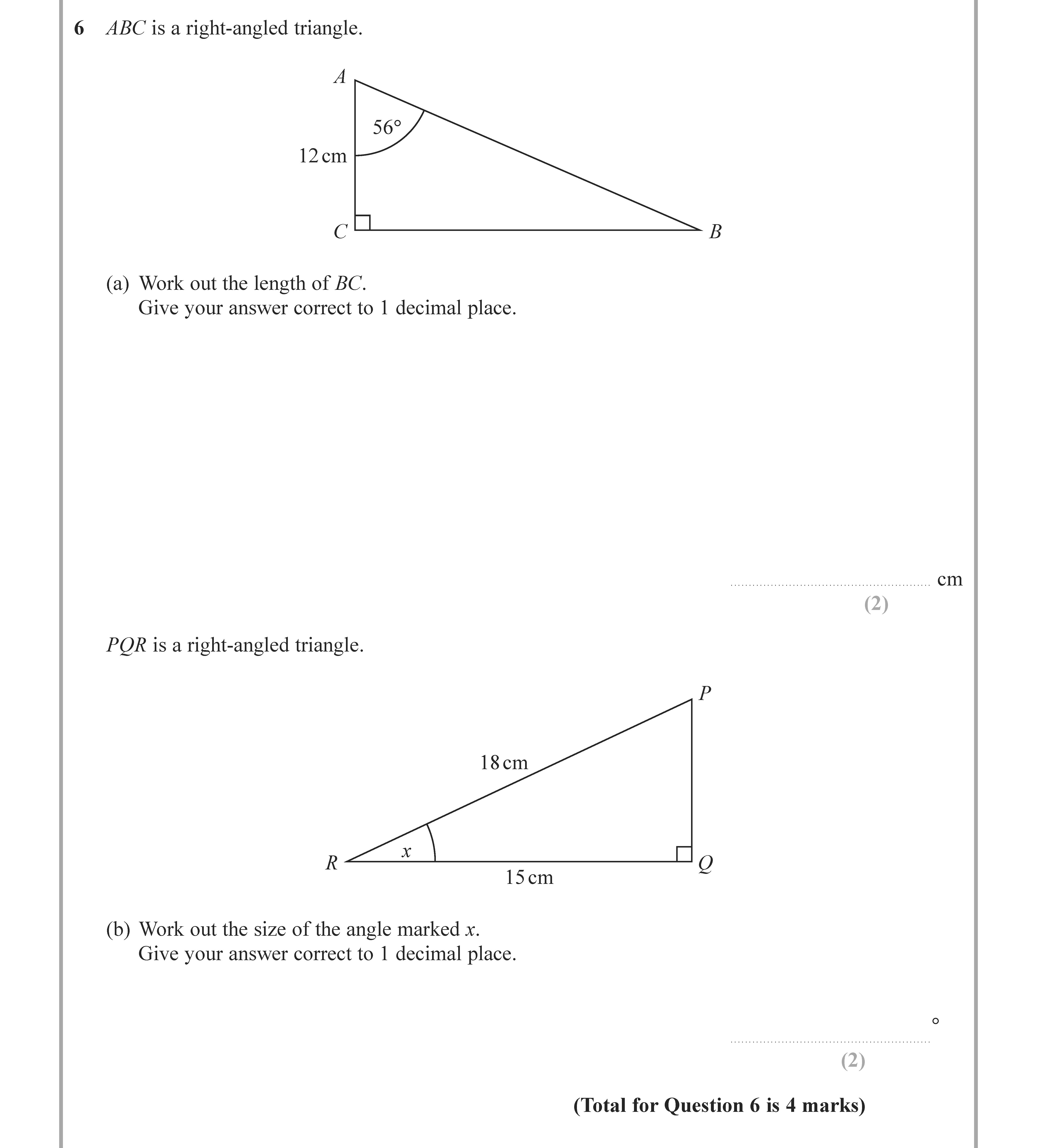 GCSE Edexcel Maths Ratio Analysis and Problem Solving: ABC is a right-angled triangle.