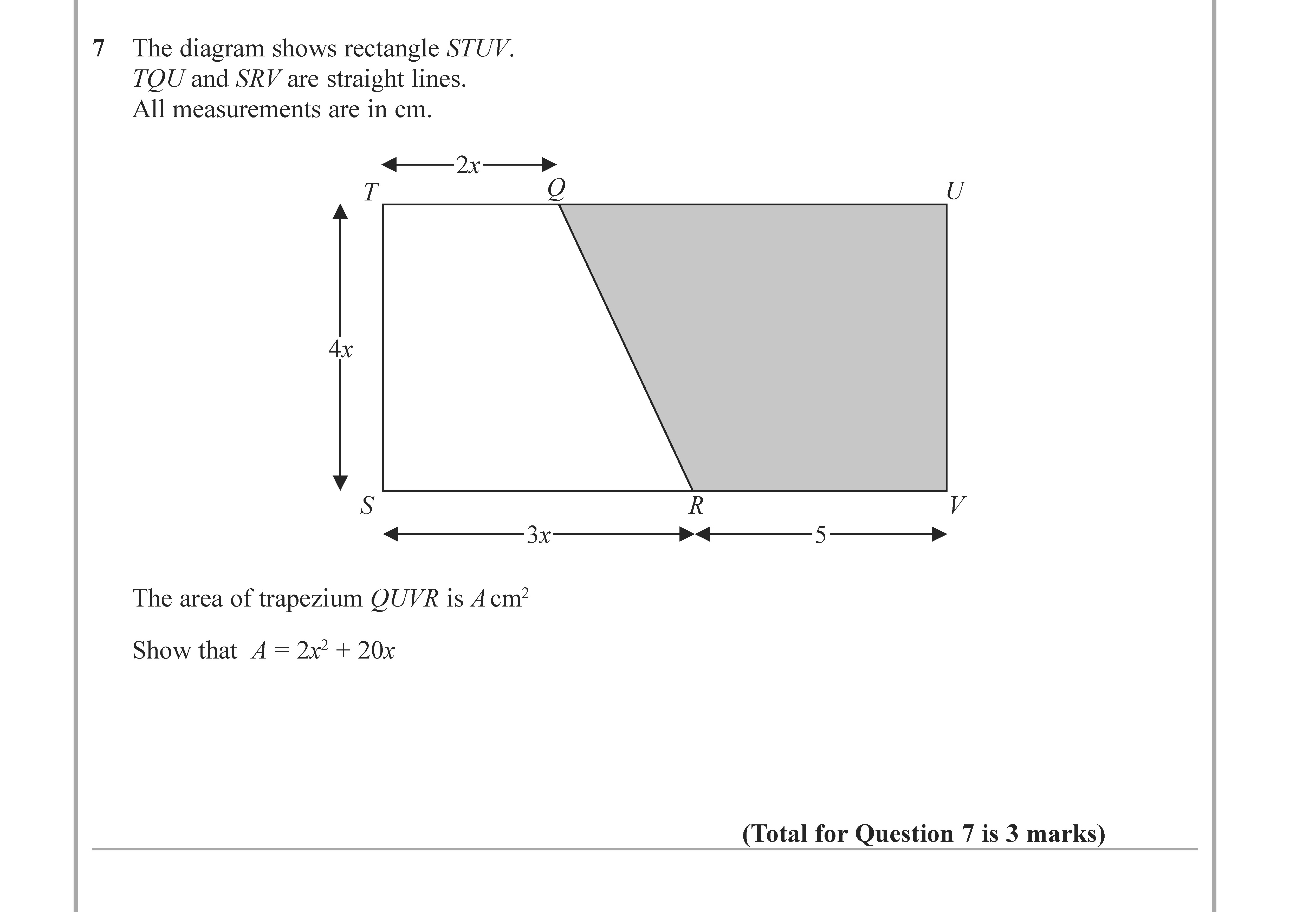 GCSE Edexcel Maths Real-Life Graphs: The diagram shows rectangle STUV