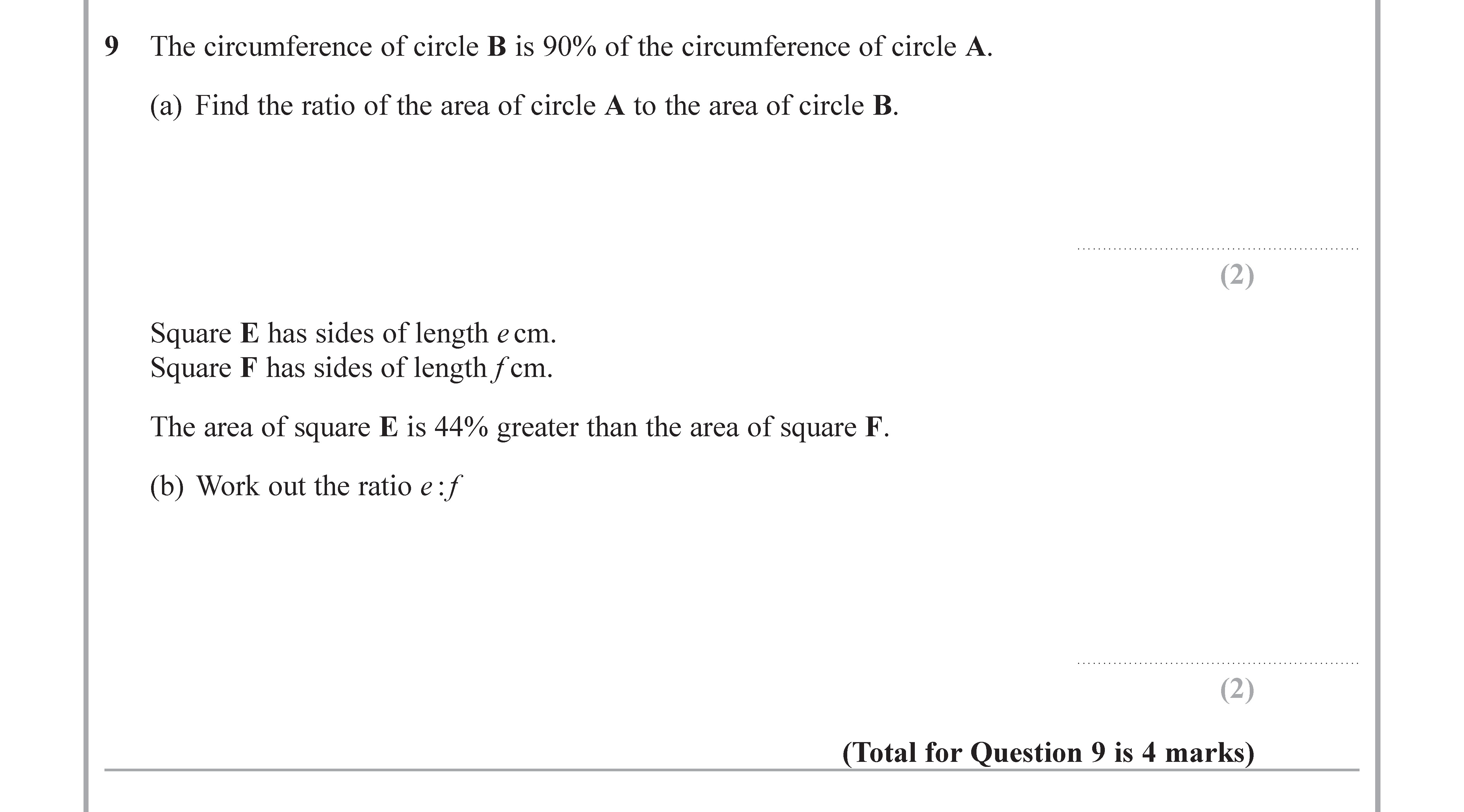 GCSE Edexcel Maths Estimating Gradients & Areas under Graphs: The circumference of circle B is