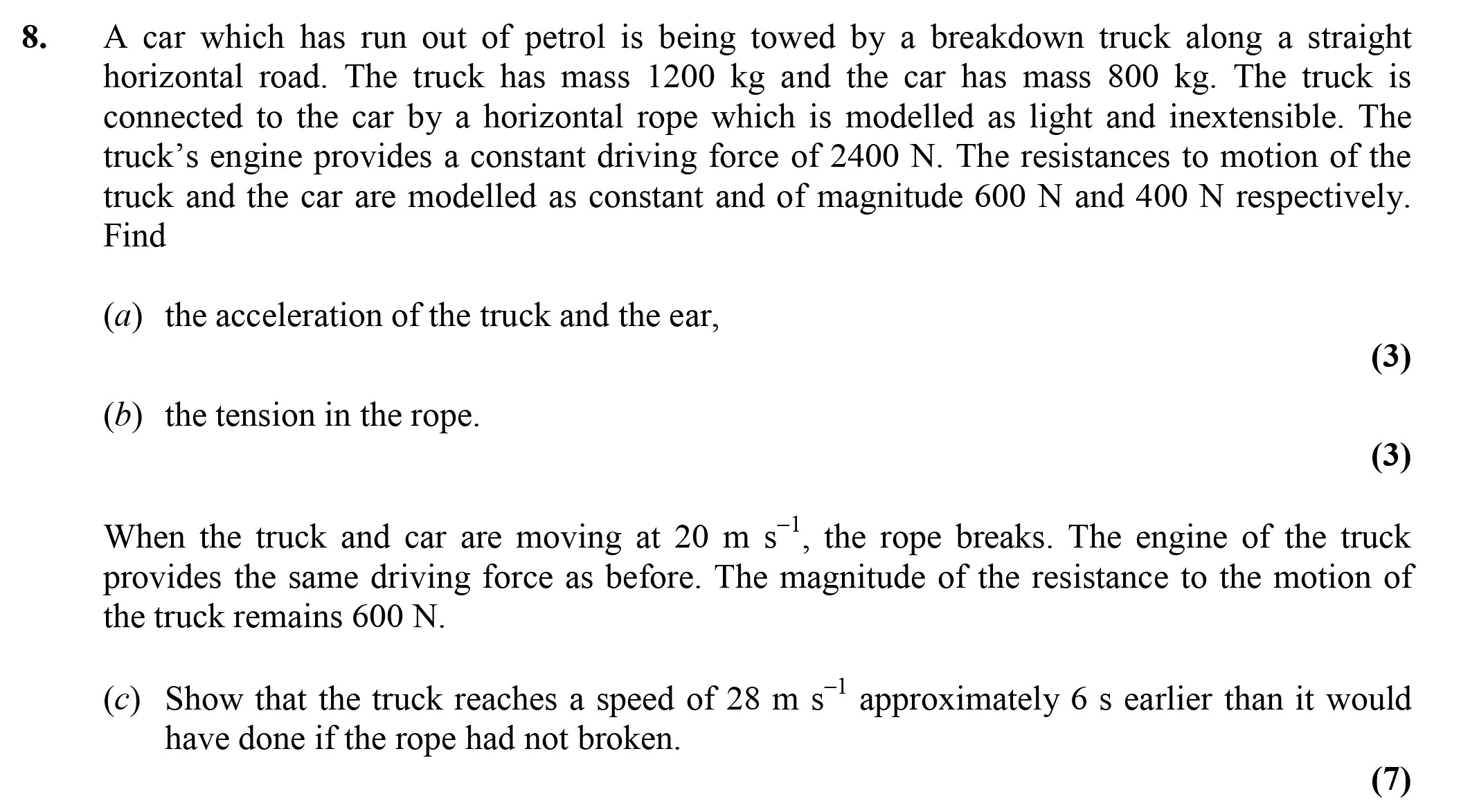 A-Level Edexcel Maths Mechanics Forces: A car which has run out of petro