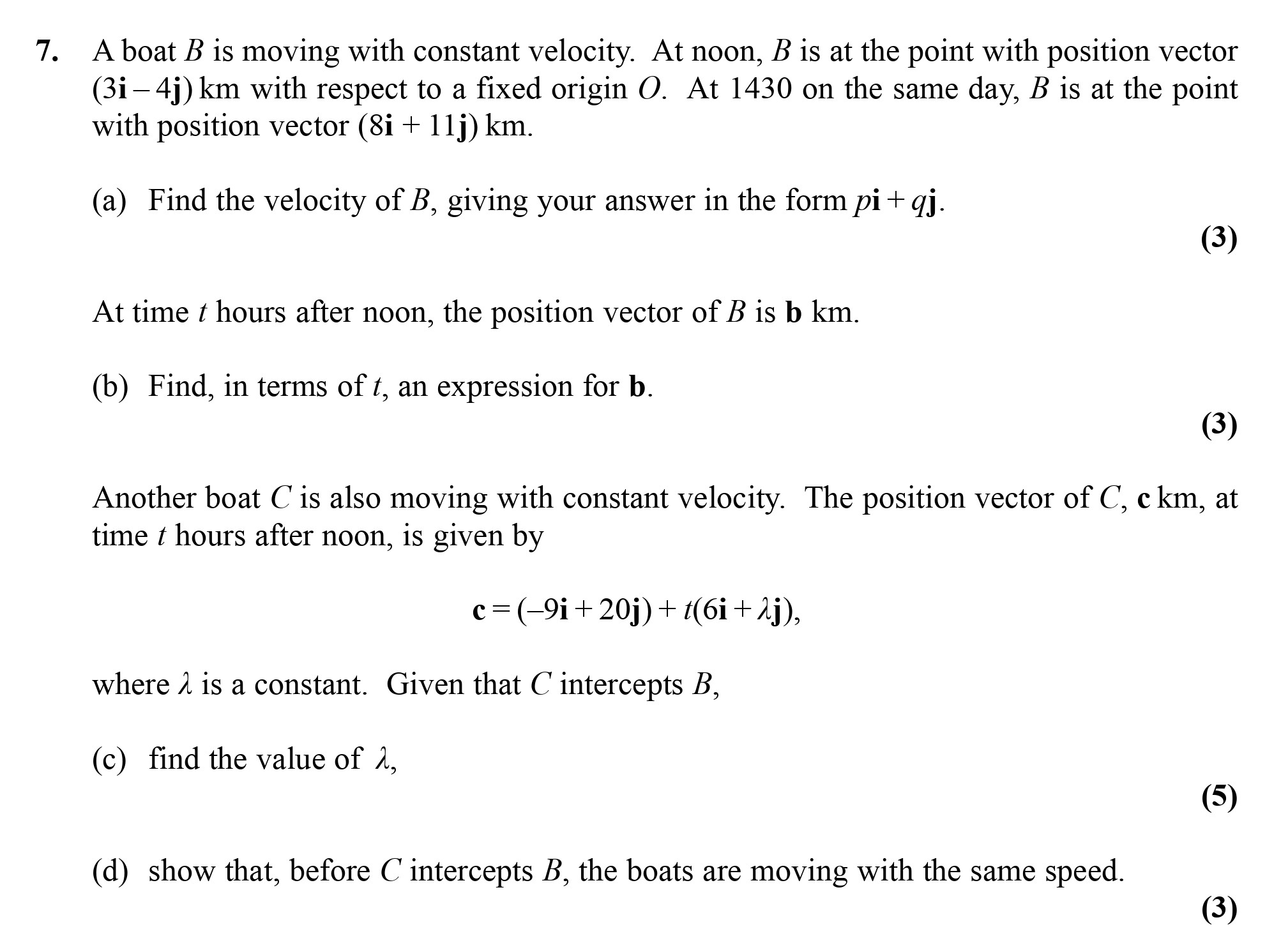 A-Level Edexcel Maths Mechanics Working with Vectors: A boat B is moving with constant