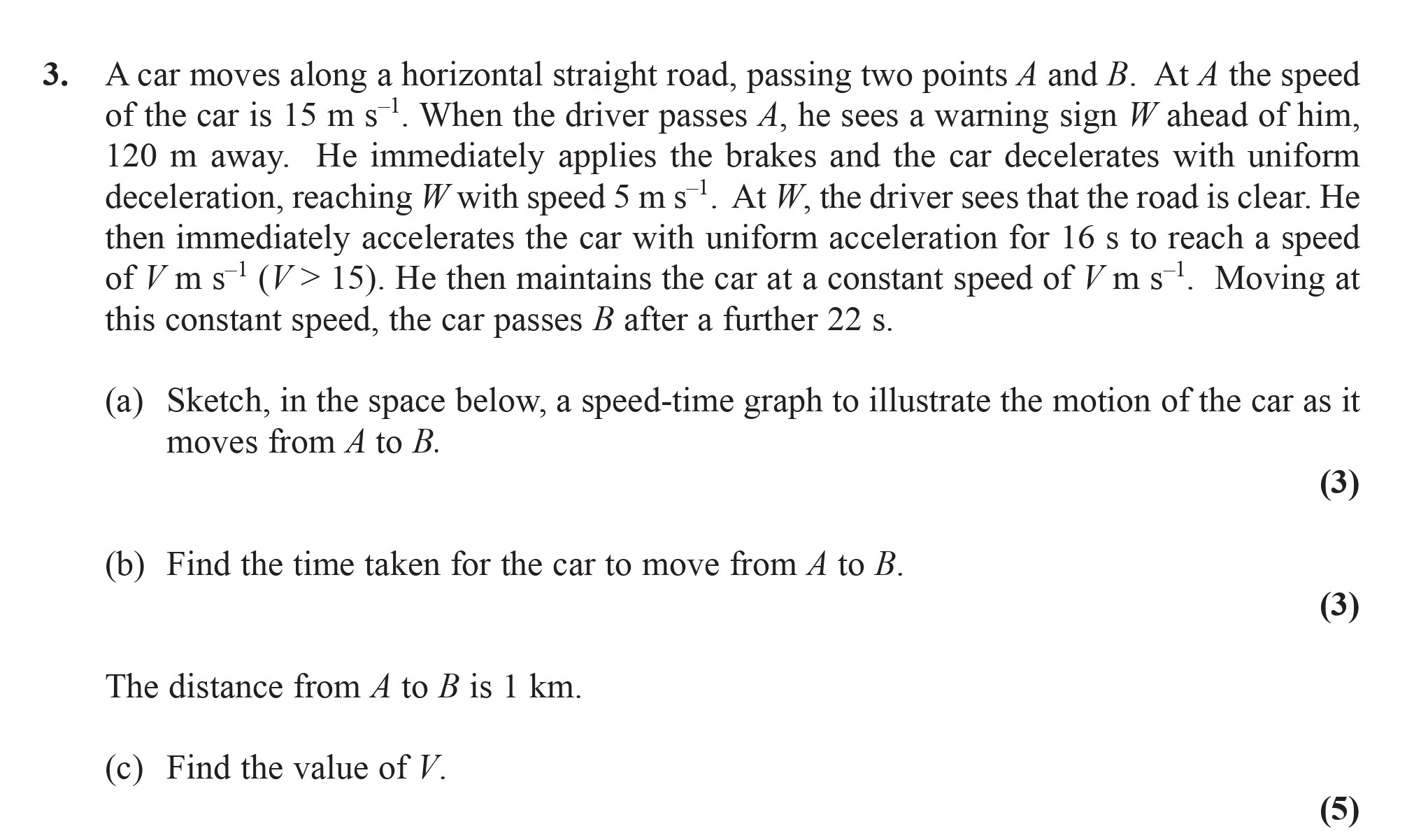 A-Level Edexcel Maths Mechanics Variable Acceleration - 1D: A car moves along a horizontal s