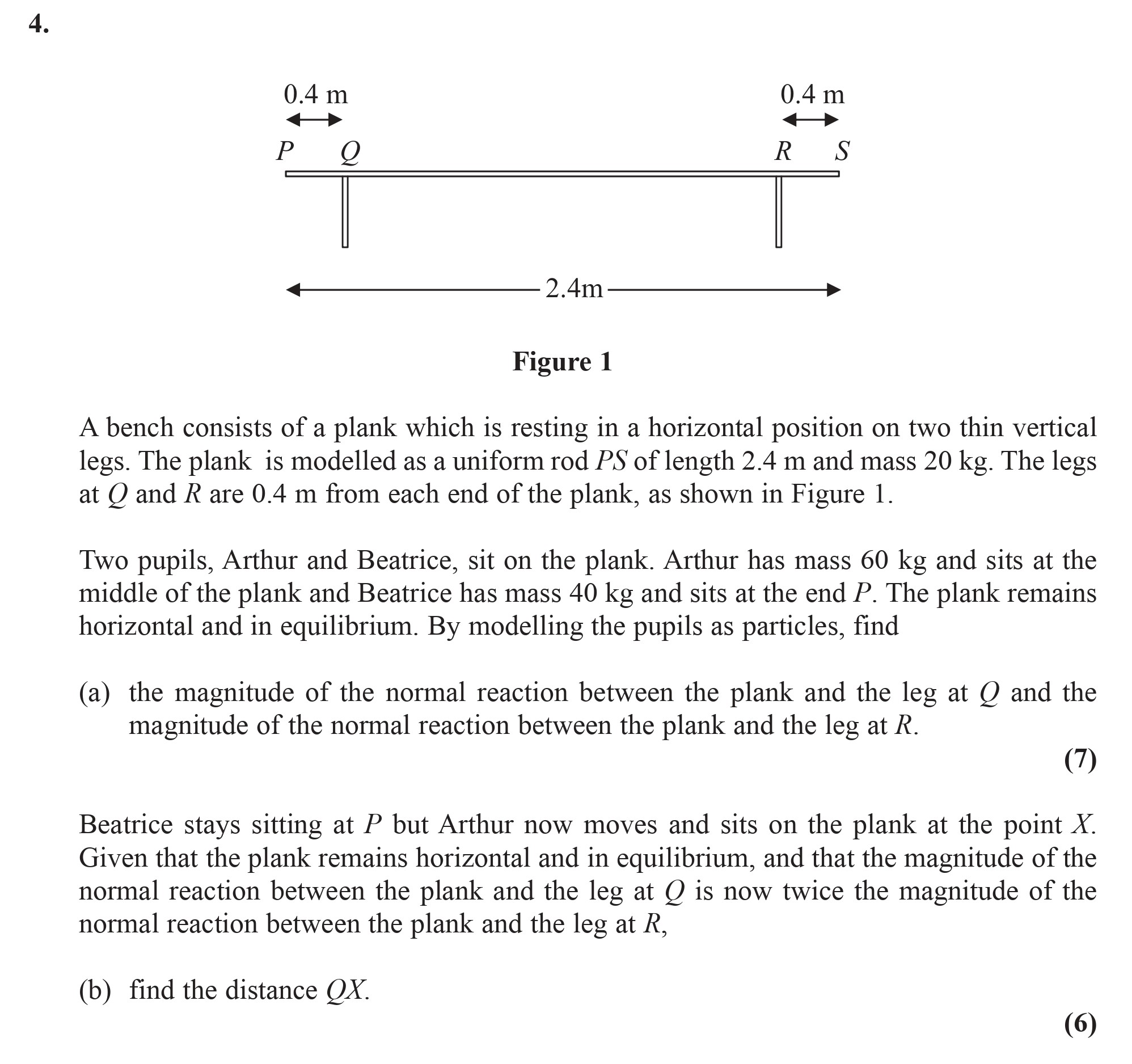 A-Level Edexcel Maths: Mechanics Forces: A bench consists of a plank whic