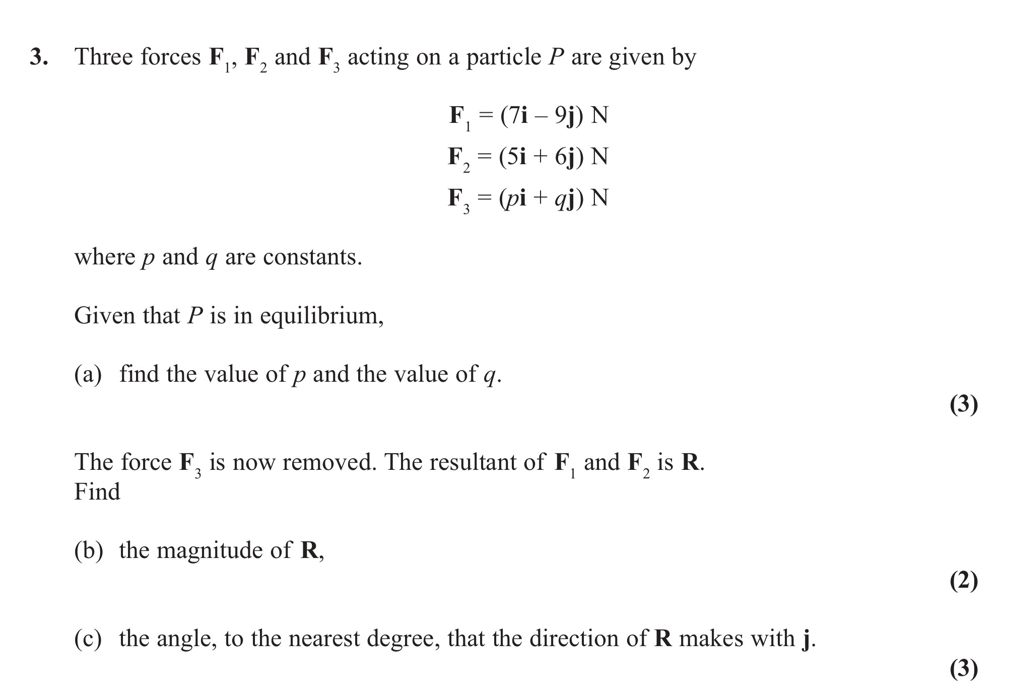 A-Level Edexcel Maths Mechanics Forces: Three forces F₁, F₂ and F₃ actin