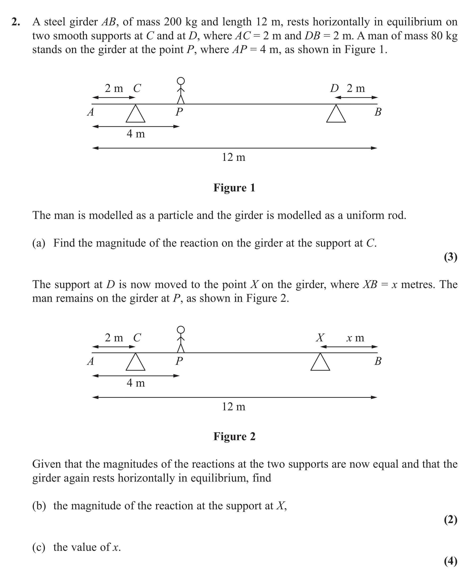 A-Level Edexcel Maths Mechanics Forces: A steel girder AB, of mass 200 k
