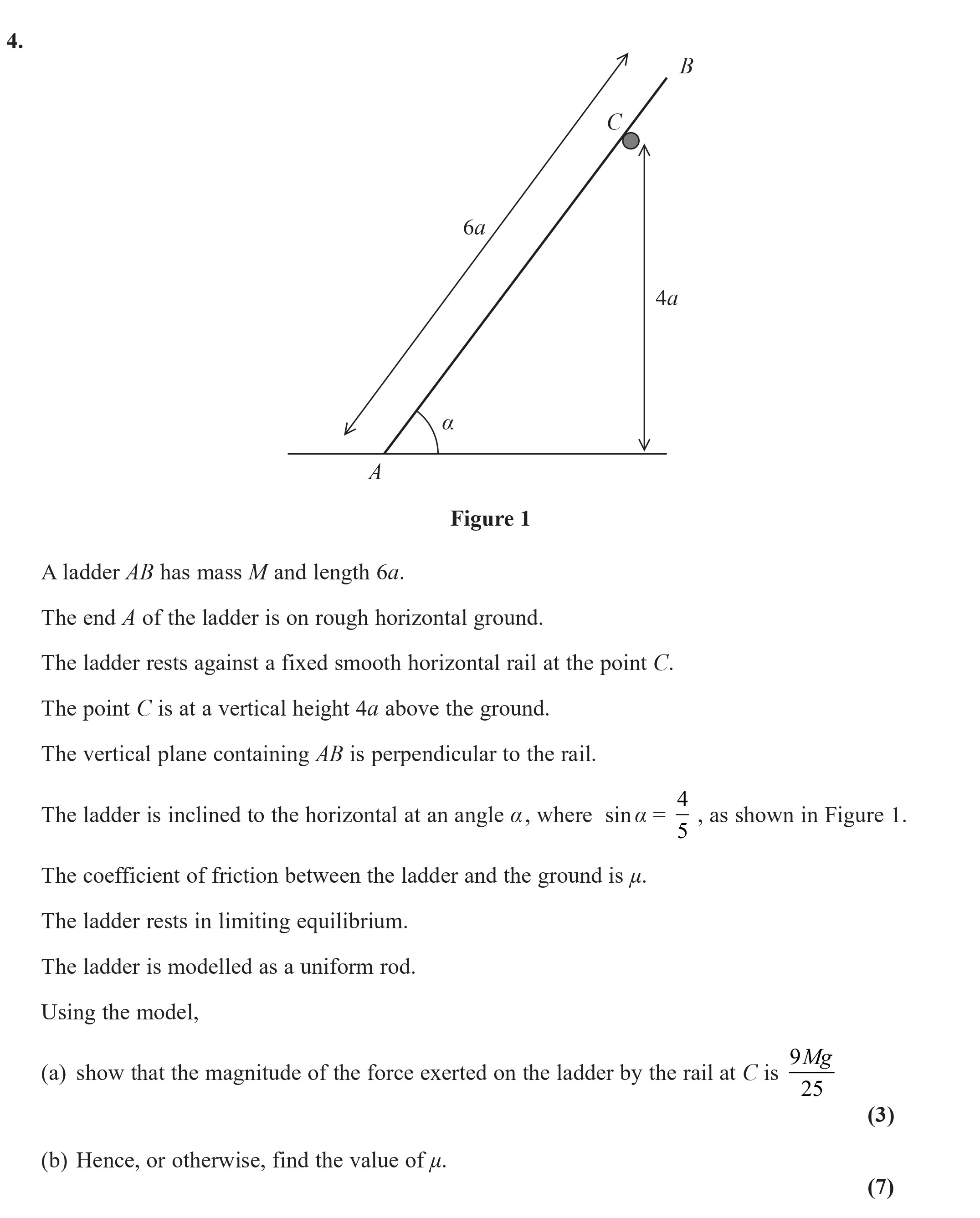 A-Level Edexcel Maths Mechanics Further Forces & Newtons Laws: A ladder AB has mass M and lengt