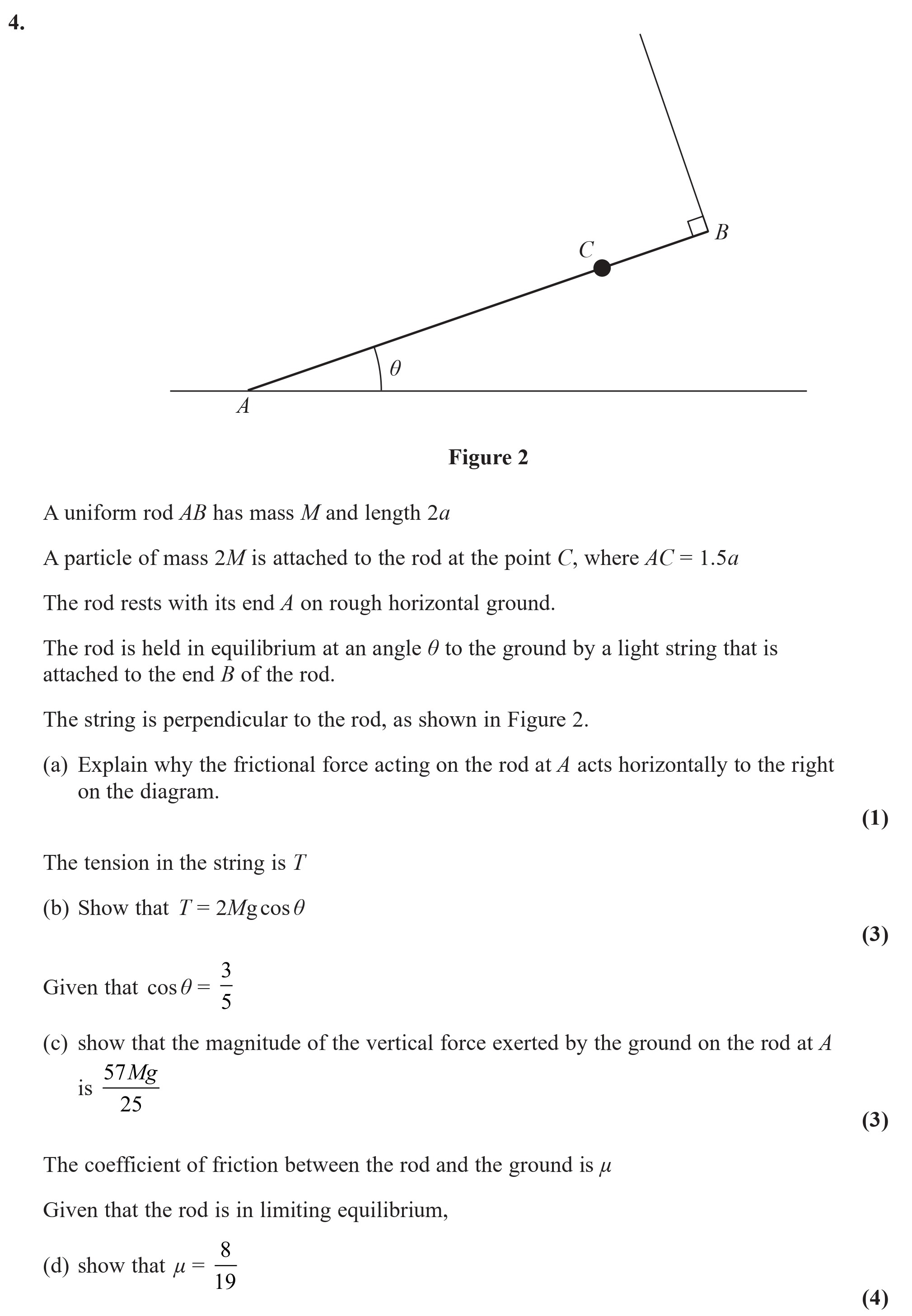 A-Level Edexcel Maths Mechanics Forces: A uniform rod AB has mass M and