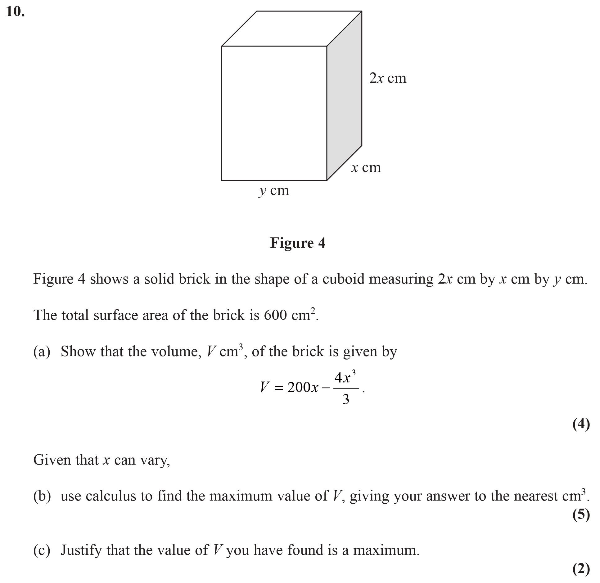 A-Level Edexcel Maths Pure Modelling with Functions: Figure 4 shows a solid brick in