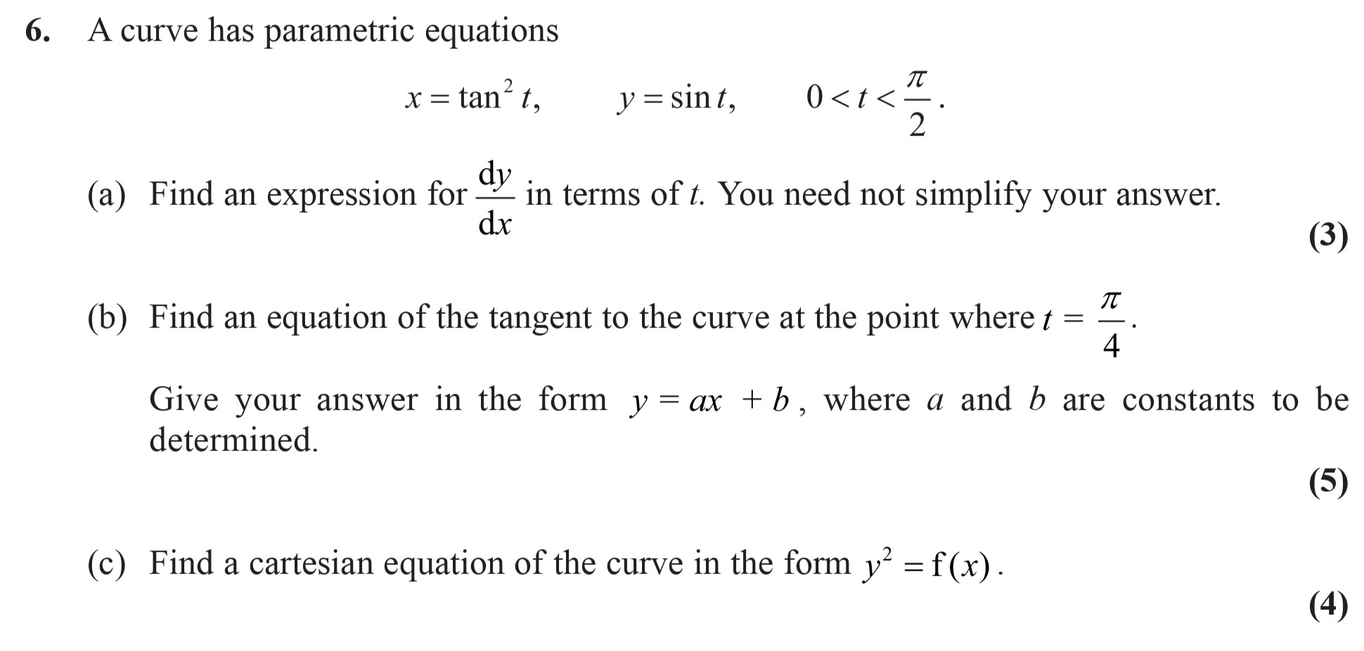 A-Level Edexcel Maths Pure Integration: A curve has parametric equations