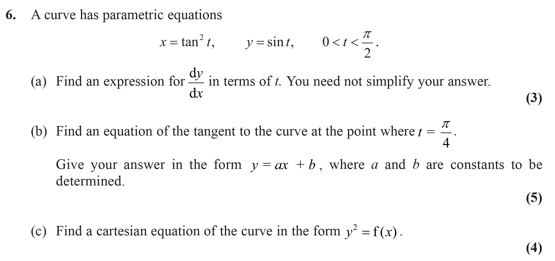 A Level Edexcel Maths Pure Graphs Of Functions A Curve Has Parametric