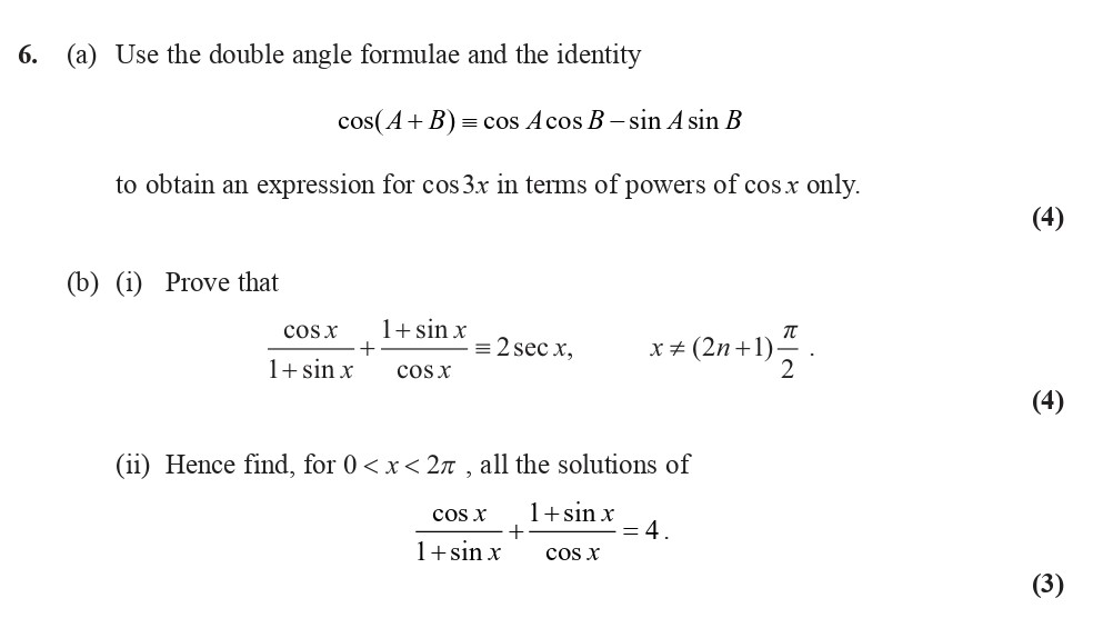 A-Level Edexcel Maths Pure Trigonometric Equations: 6. (a) Use the ...