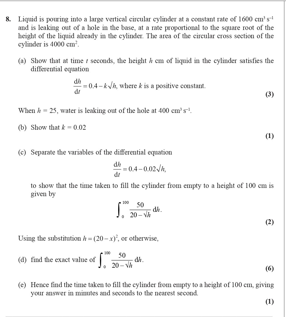 A-Level Edexcel Maths Pure Binomial Expansion: Liquid is pouring into a ...