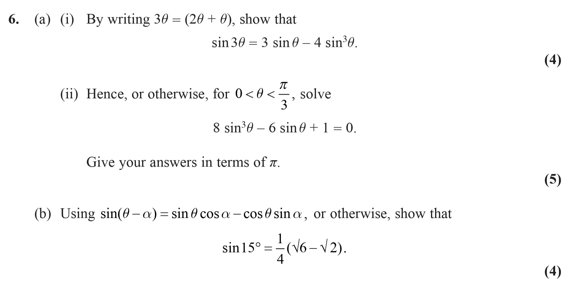 A-Level Edexcel Maths Pure Trigonometric Functions: 6. (a) (i) By ...