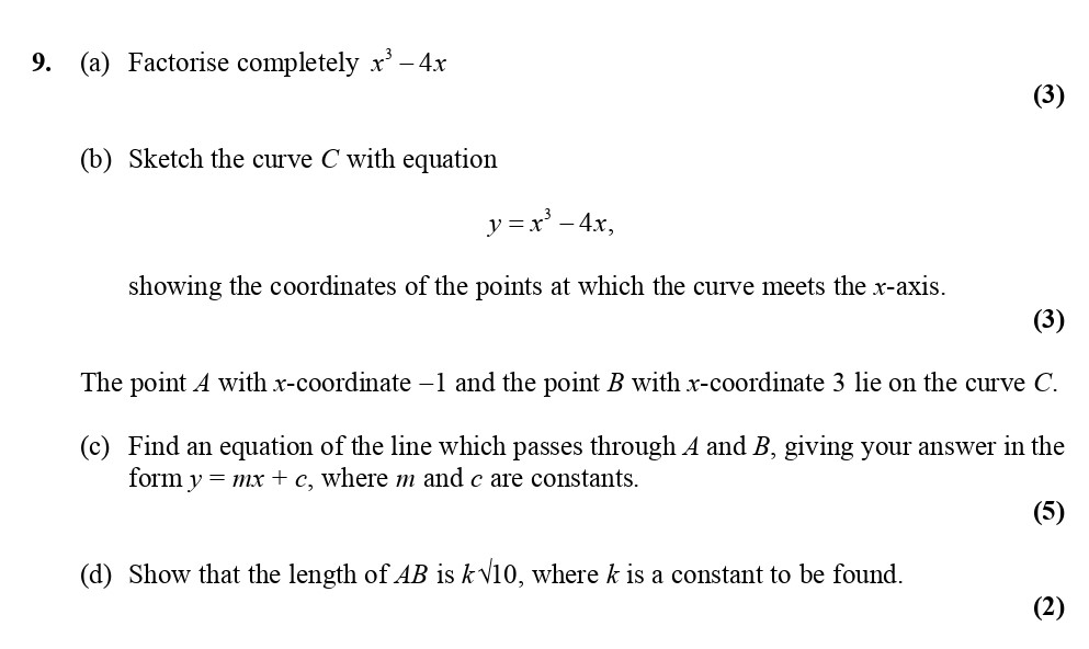 A-Level Edexcel Maths Pure Polynomials: 9. (a) Factorise completely