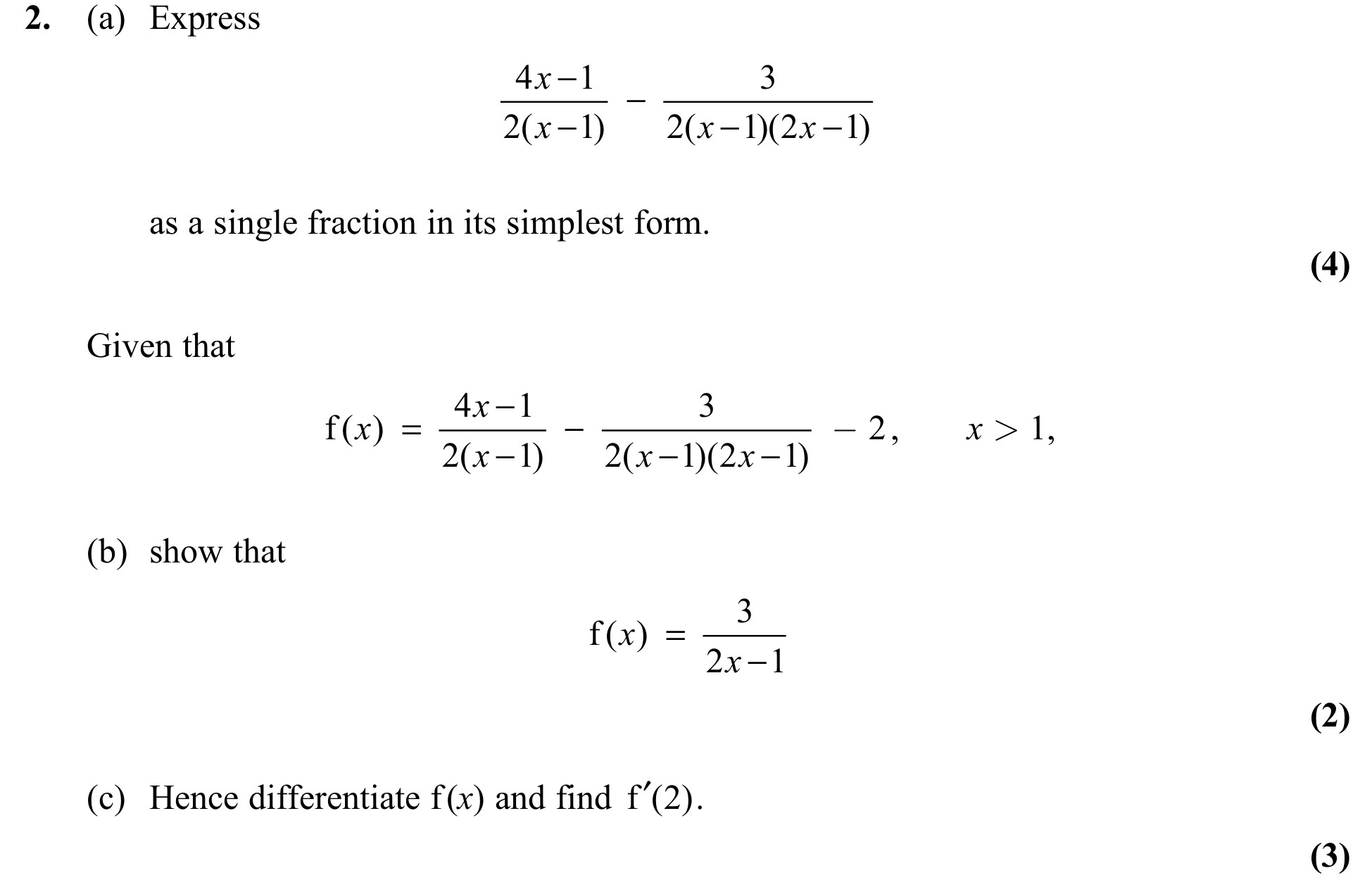 A-Level Edexcel Maths Pure Exponential & Logarithms: Express $$ \frac{4x-1}{2(x-1)}