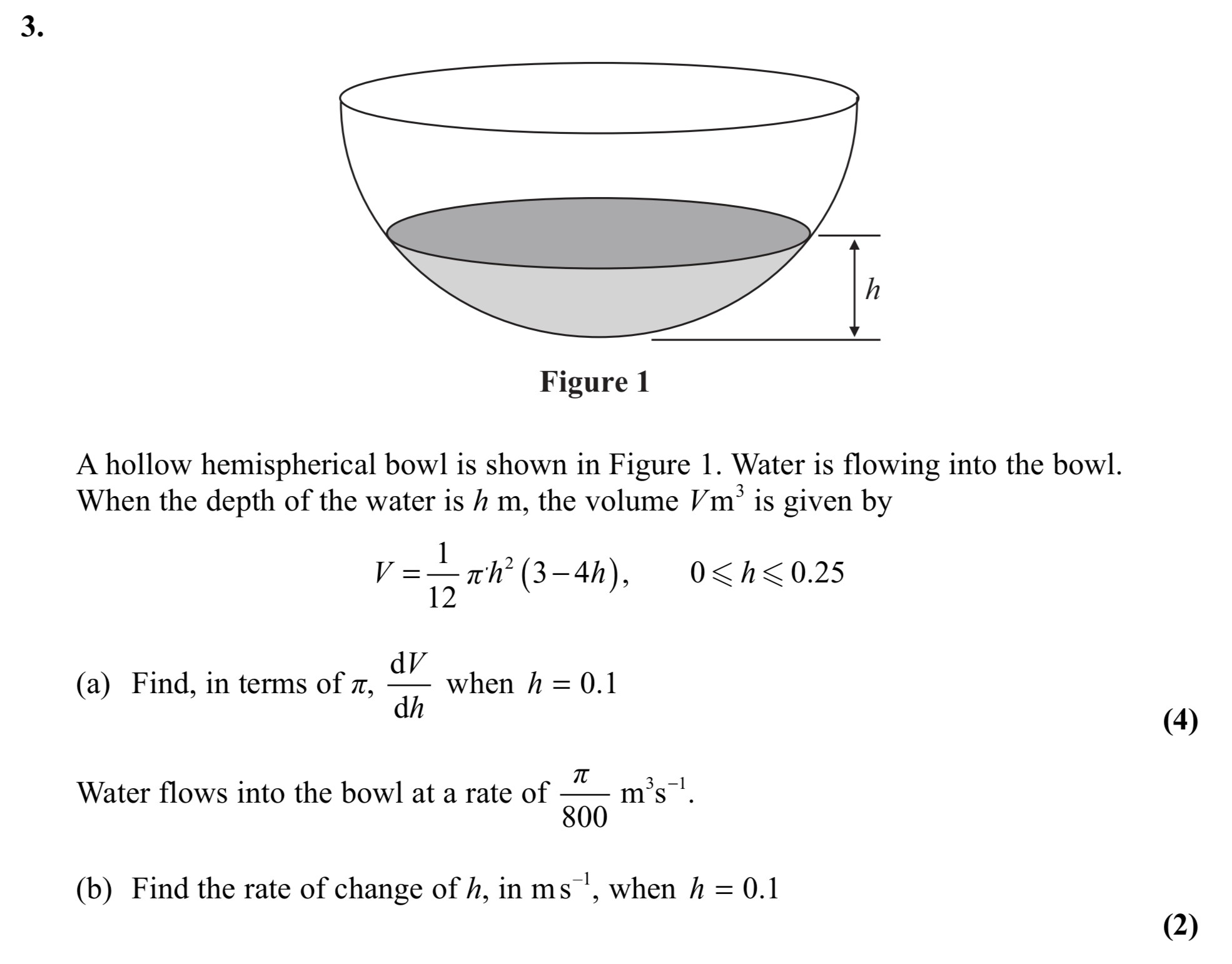 A-Level Edexcel Maths: Pure Laws of Logarithms: A hollow hemispherical ...
