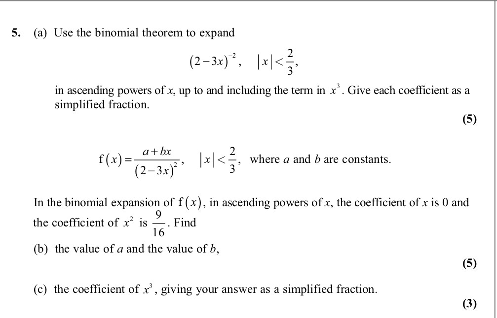 A-Level Edexcel Maths Pure Integration: 5. (a) Use the binomial theorem