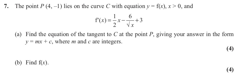 A-Level Edexcel Maths Pure Equation of a Straight Line: The point P(4, -1) lies on the c