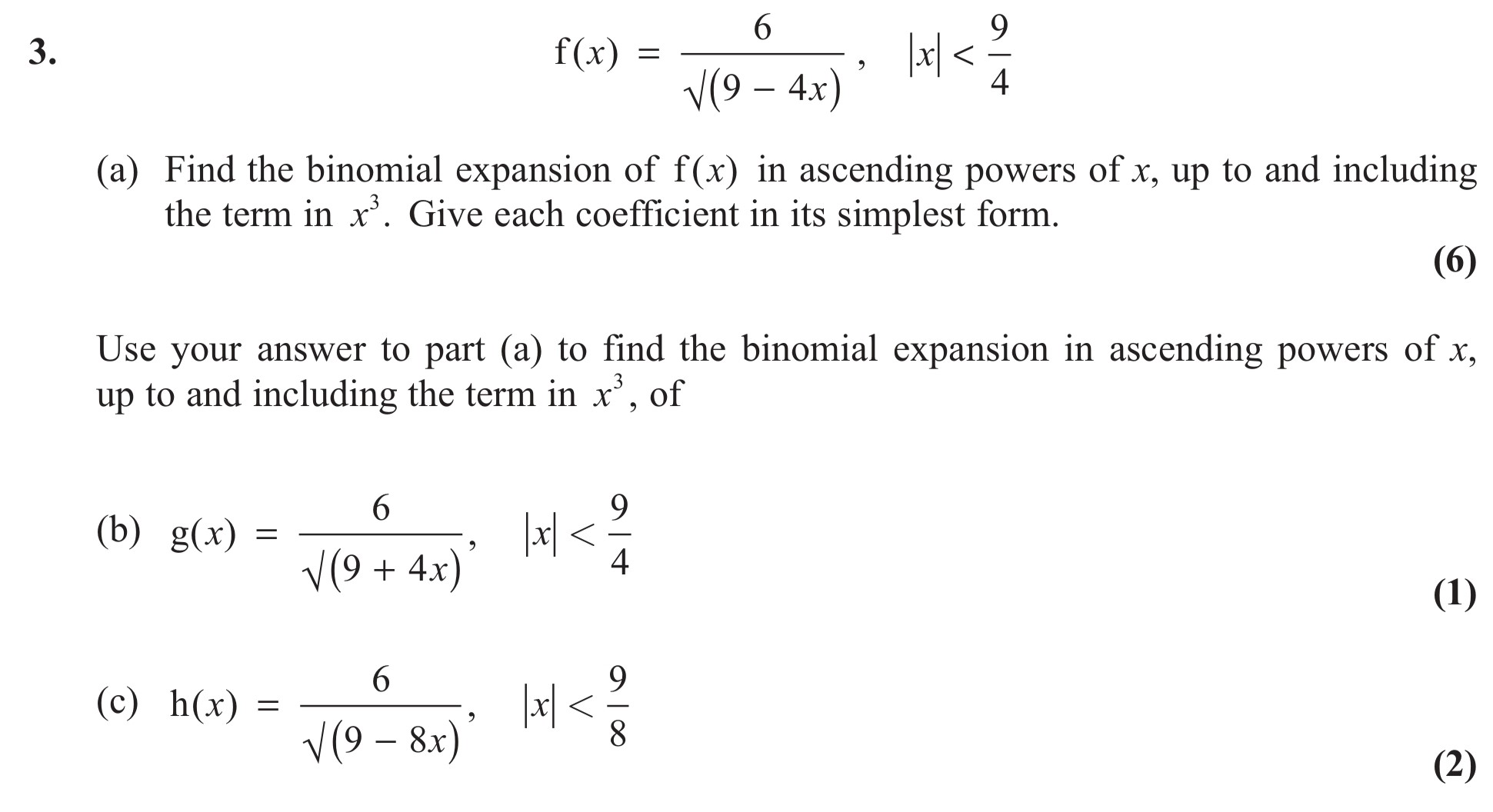 A-Level Edexcel Maths Pure Graphs of Functions: f(x) = \frac{6}{\sqrt{9 ...