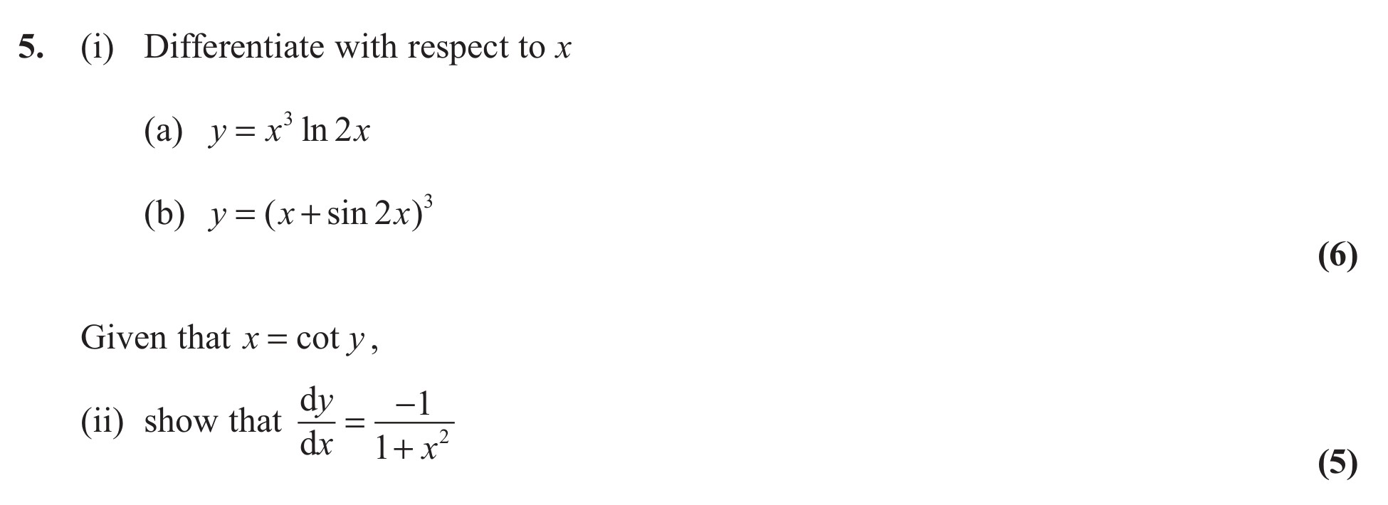 A-Level Edexcel Maths Pure Trigonometric Proof: 5. (i) Differentiate with respec