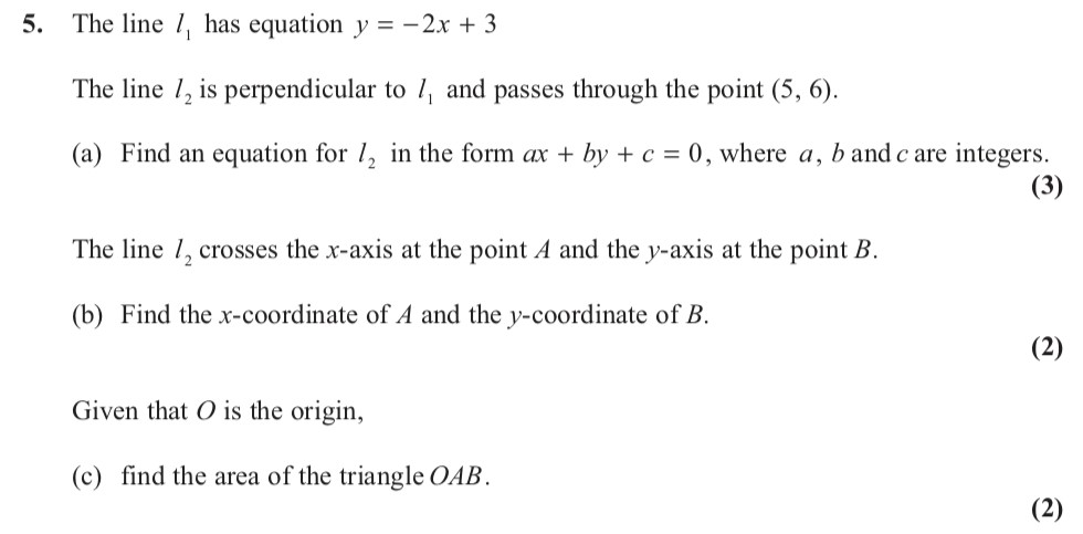 A-Level Edexcel Maths Pure Equation of a Straight Line: The line $l_1$ has equation $y