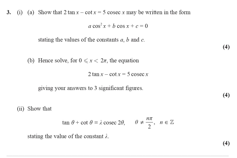 A-Level Edexcel Maths Pure Further Differentiation: 3. (i) (a) Show ...