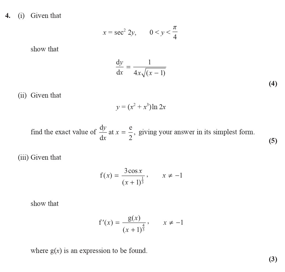 A-Level Edexcel Maths Pure Exponential & Logarithms: 4. (i) Given that ...