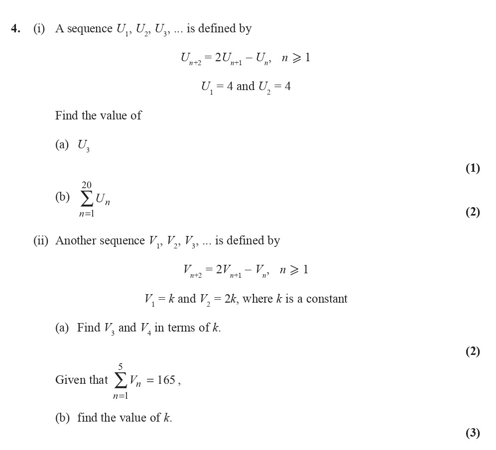A-Level Edexcel Maths: Pure Differentiation: 4. (i) A sequence $U_1, U ...