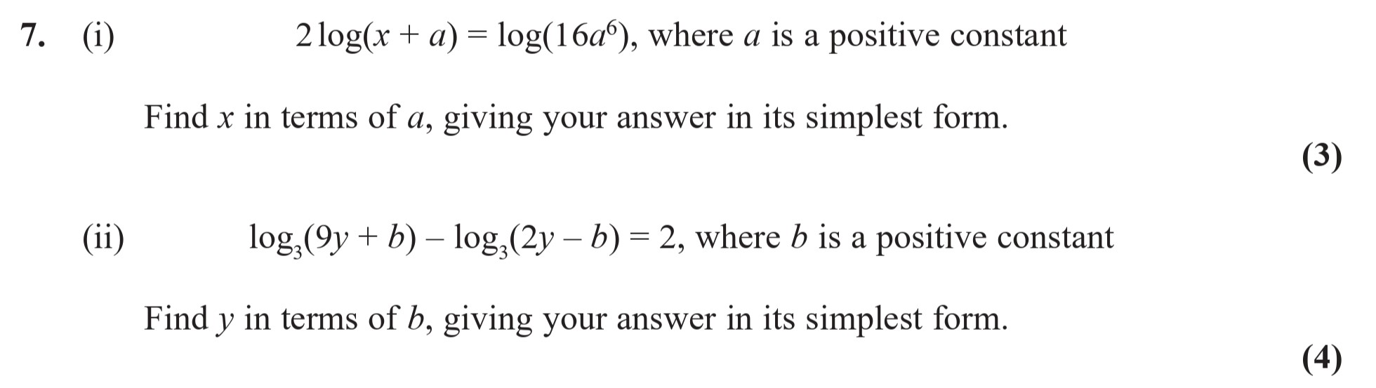 A-Level Edexcel Maths Pure Geometric Sequences & Series: 2 log(x + a ...