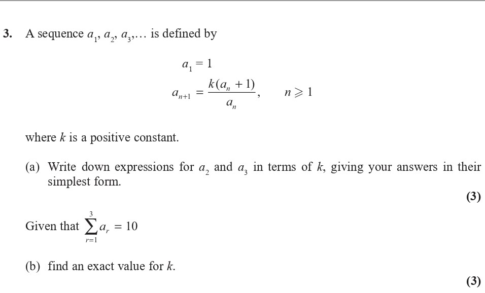 A-Level Edexcel Maths Pure Quadratics: A sequence $a_1, a_2, a_3,...$ i