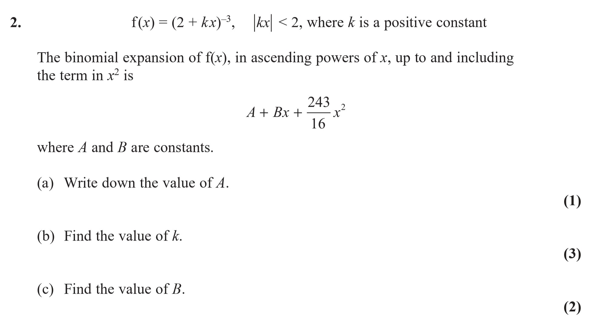 A-Level Edexcel Maths Pure Differentiation: f(x) = (2 + kx)^3, |x|