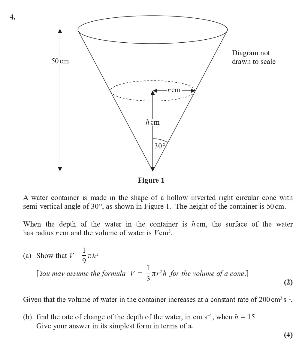 A-Level Edexcel Maths Pure Differentiation: A water container is made ...