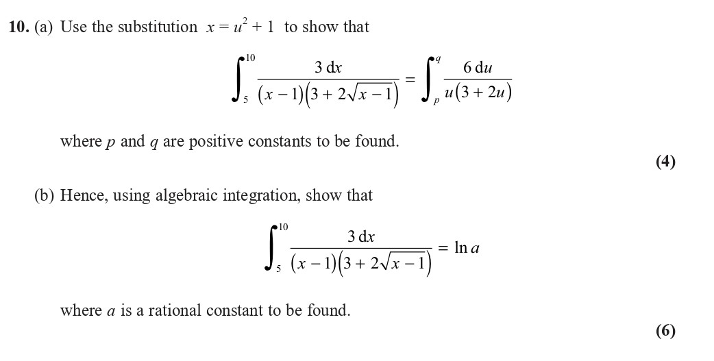 A-Level Edexcel Maths Pure Radian Measure: 10. (a) Use the substitution $x