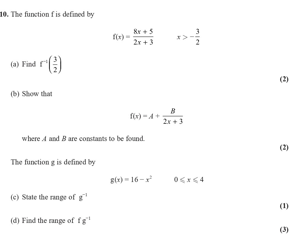 A-Level Edexcel Maths Pure Functions: The function $f$ is defined by